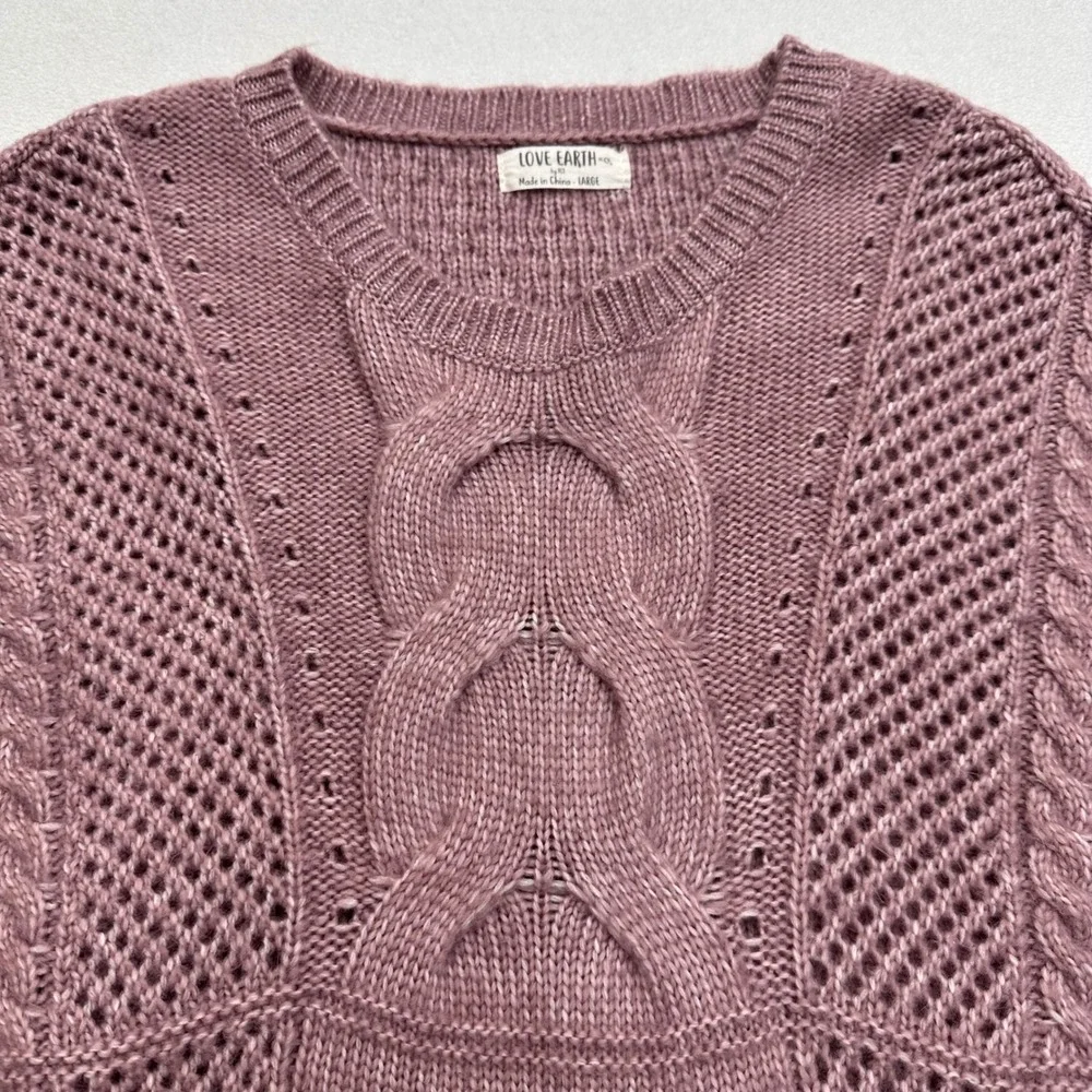 Love Earth | Sweaters | Love Earth Womens Sweater Lg Mauve Cable Knit ...